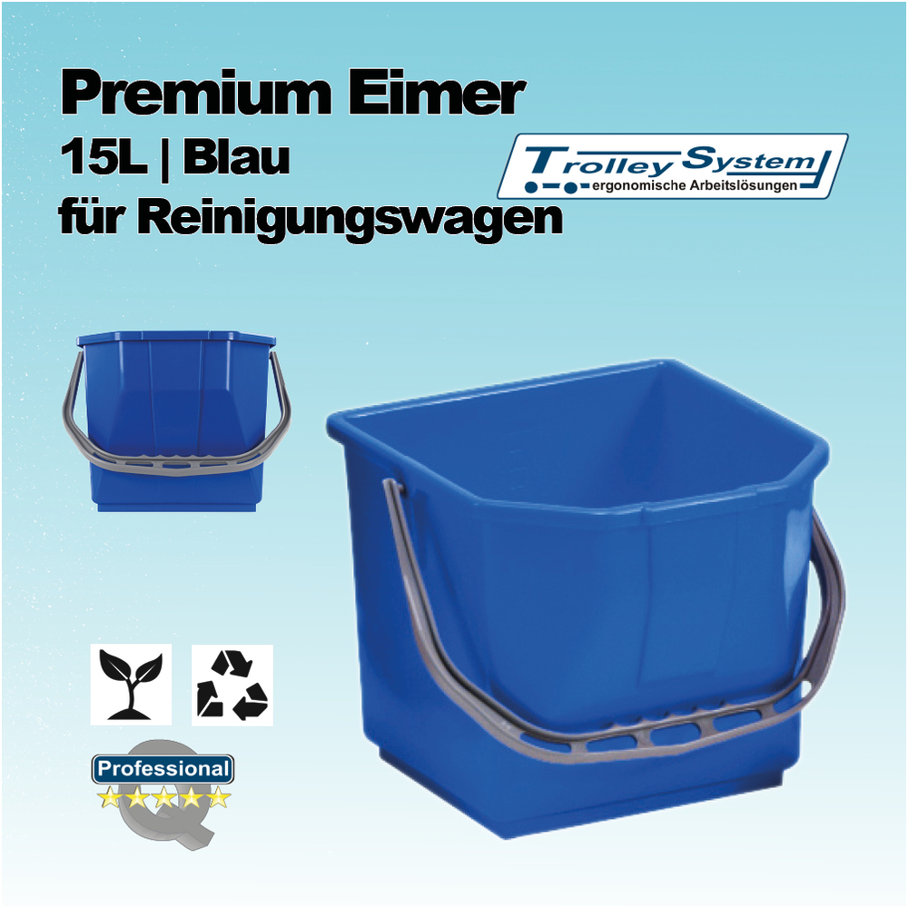 Premium Kunststoffeimer Spani 15L in Blau | Trolley-System
